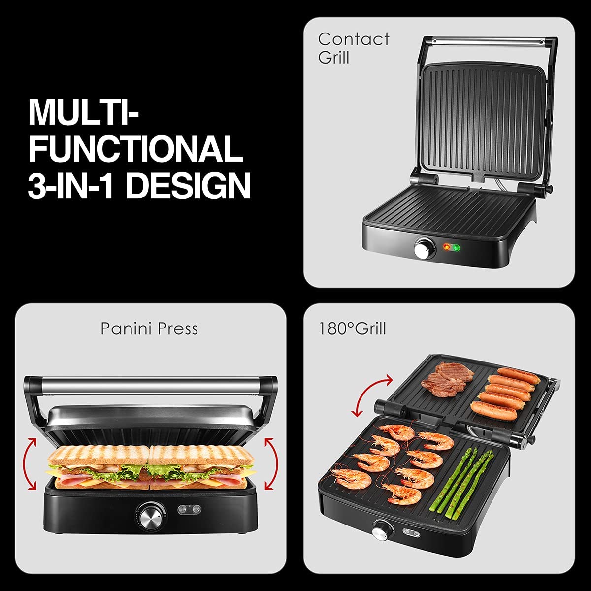 Panini Press Grill Indoor Grill Sandwich Maker with Temperature Setting ...