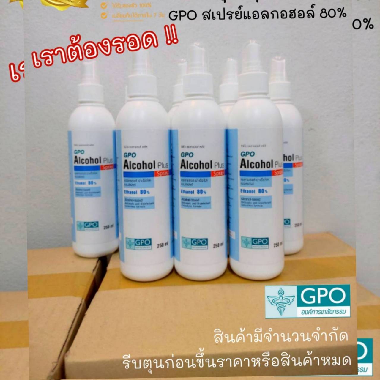 GPO Alcohol Pius Spray 80% 3 ขวดใหญ่ 250x3มล. แอลกอฮอล์พกพา แอลกอฮอล์ ...