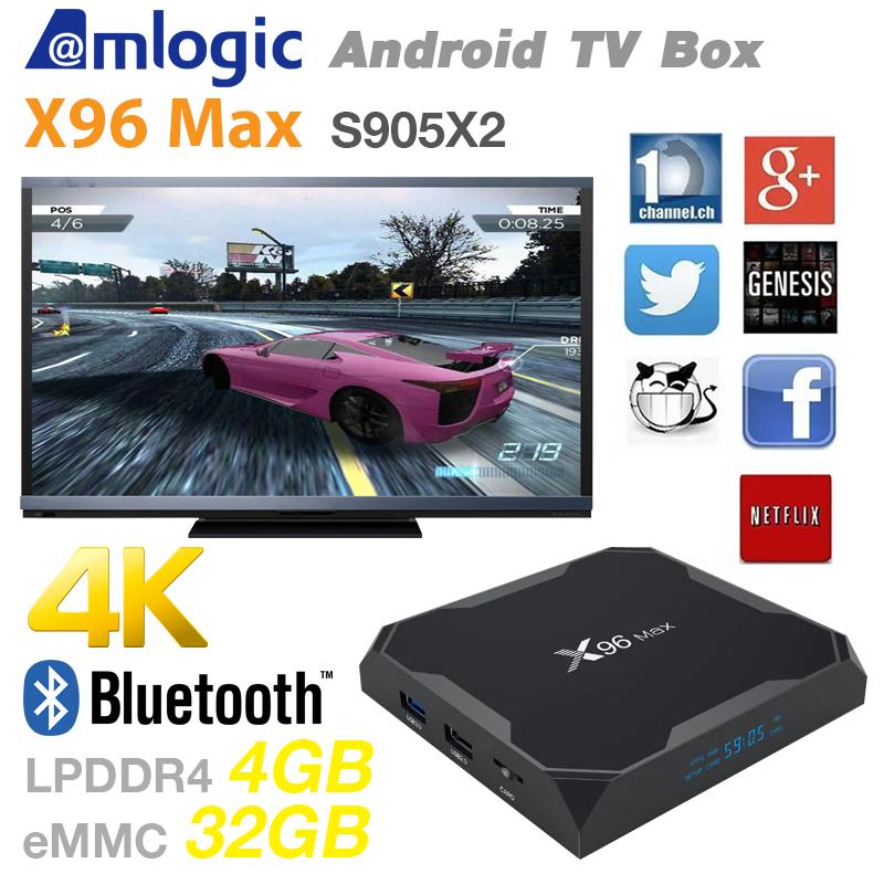 X96Max Android 8.1 Amlogic S905X2 Quad Core 2.4G WiFi BT H.265 Smart TV Box Ram4/Rom32 GB ...