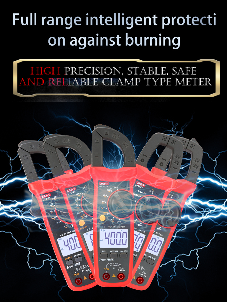 UT201+ Digital Clamp Meter DC AC Voltage AC Current Meter Auto Range ...