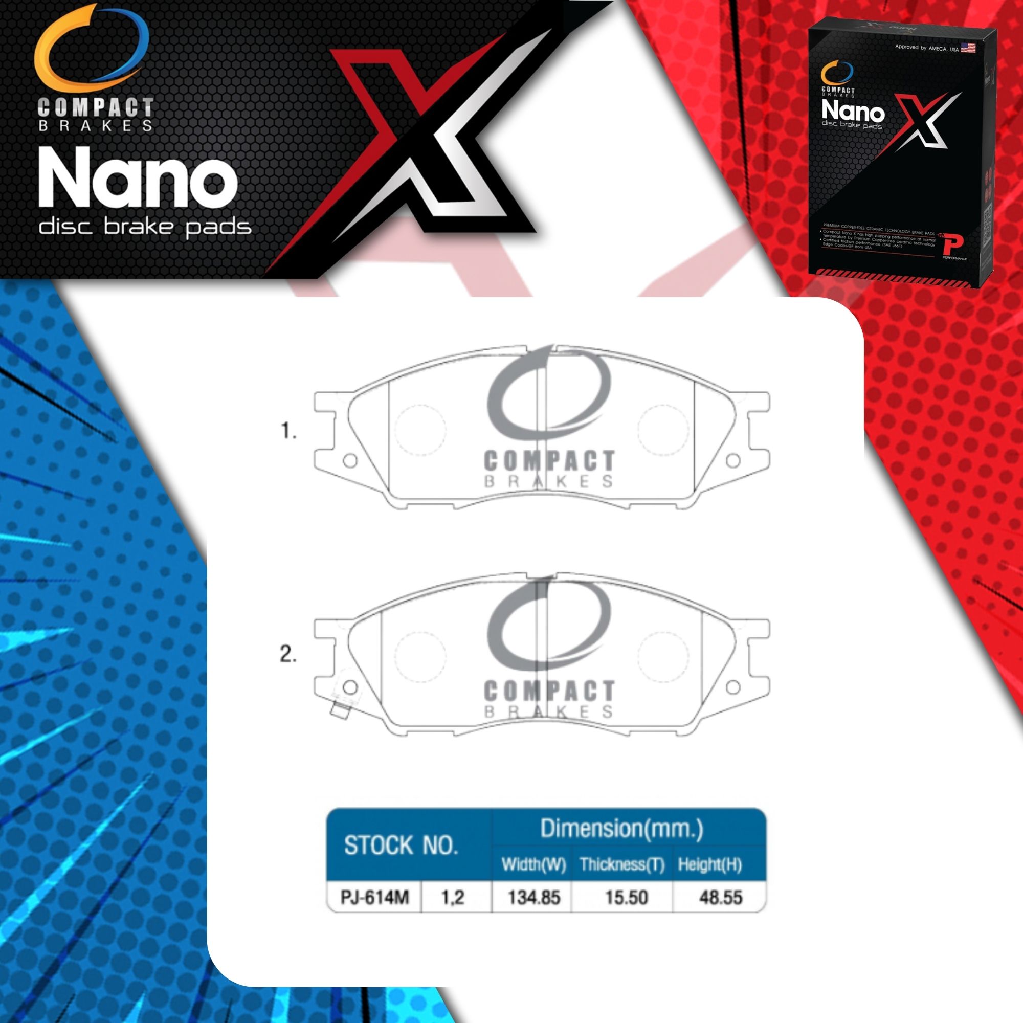 👍Compact เกรดท็อป รุ่นใหม👍 ผ้าเบรคหน้า ผ้าดิสเบรคหน้า Compact NANO X ...