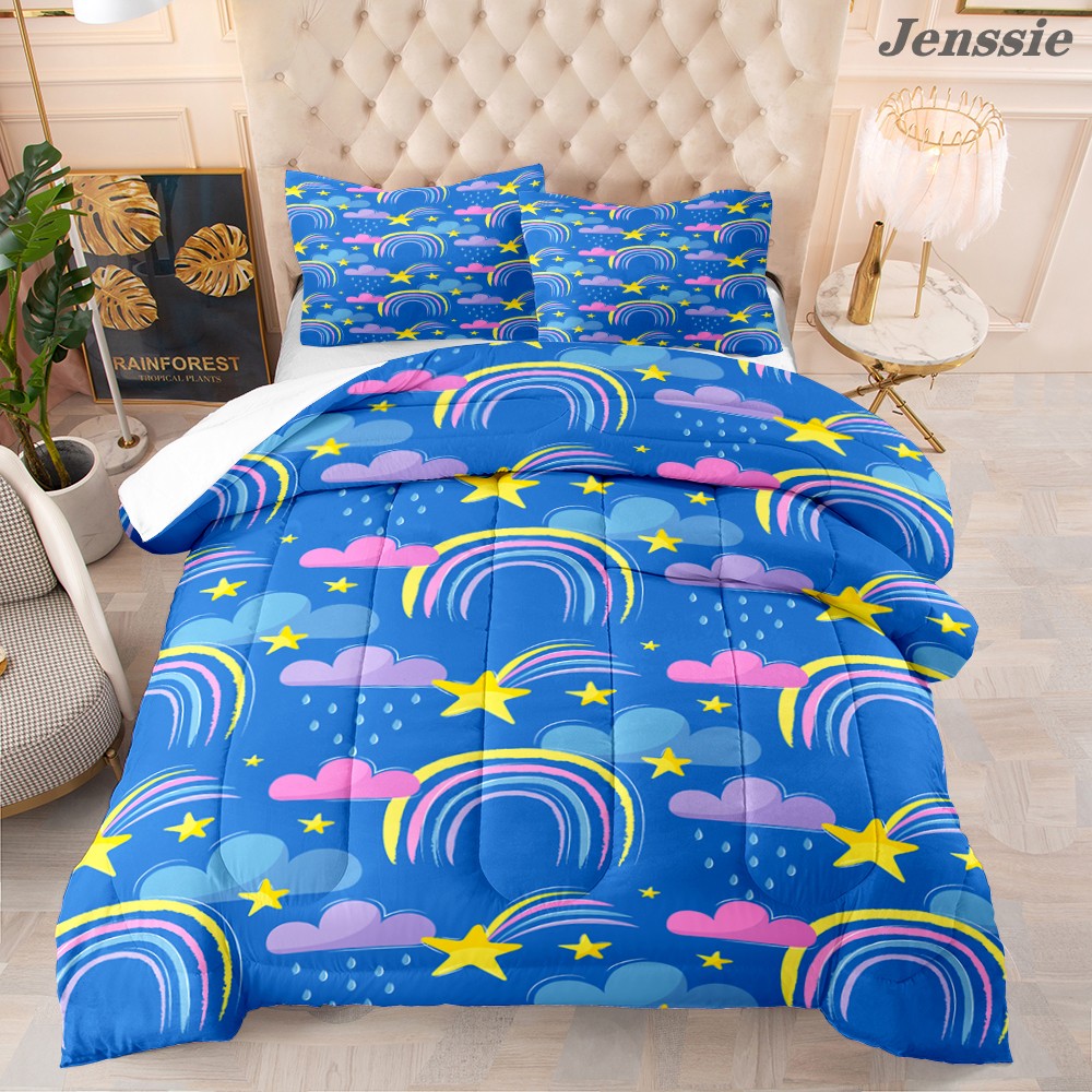 Cartoon Rainbow Printing Bedding Set Colorful Stripe Duvet Cover