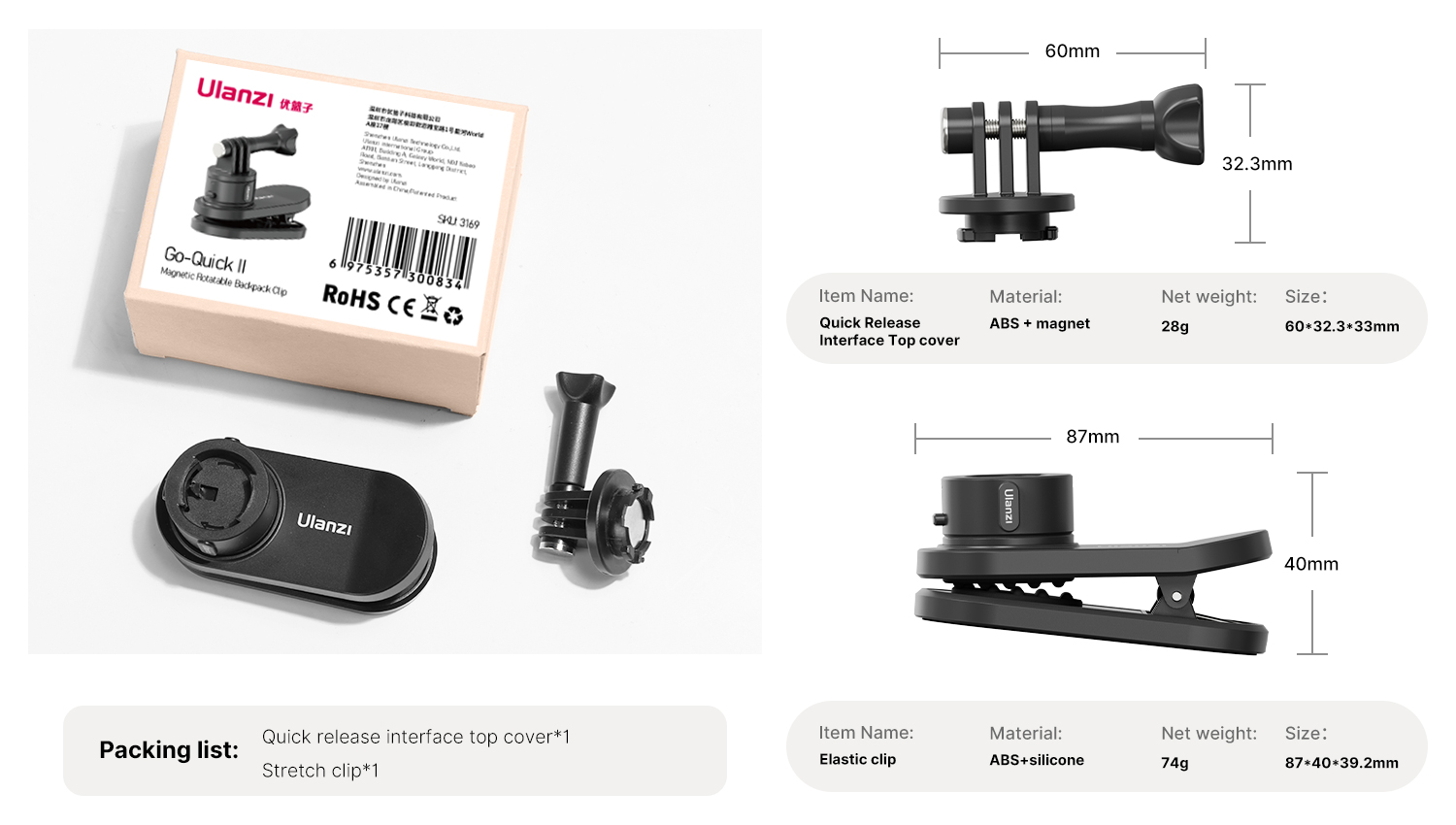 Ulanzi Go Quick II Magnetic Backpack Mount พร้อม Quick Release คลิป ...