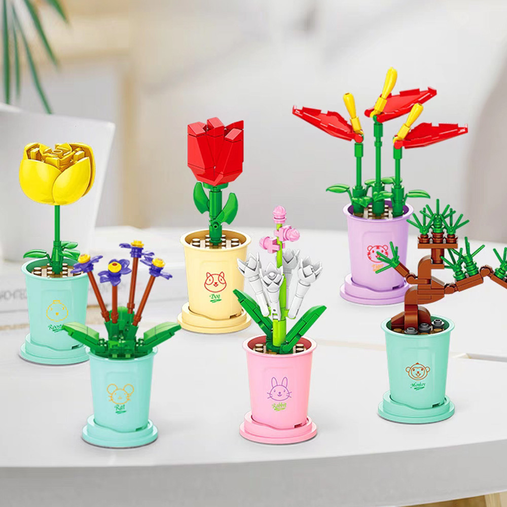 Funny Mini Building Blocks Assembled Small Particles Toy DIY Flower Pot ...