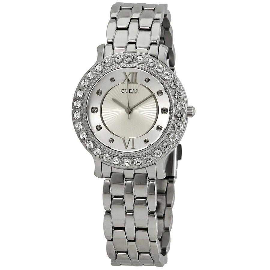 นาฬิกาข้อมือผู้หญิง GUESS Glitter Girl Silver Dial Ladies Watch W0987L1 ...