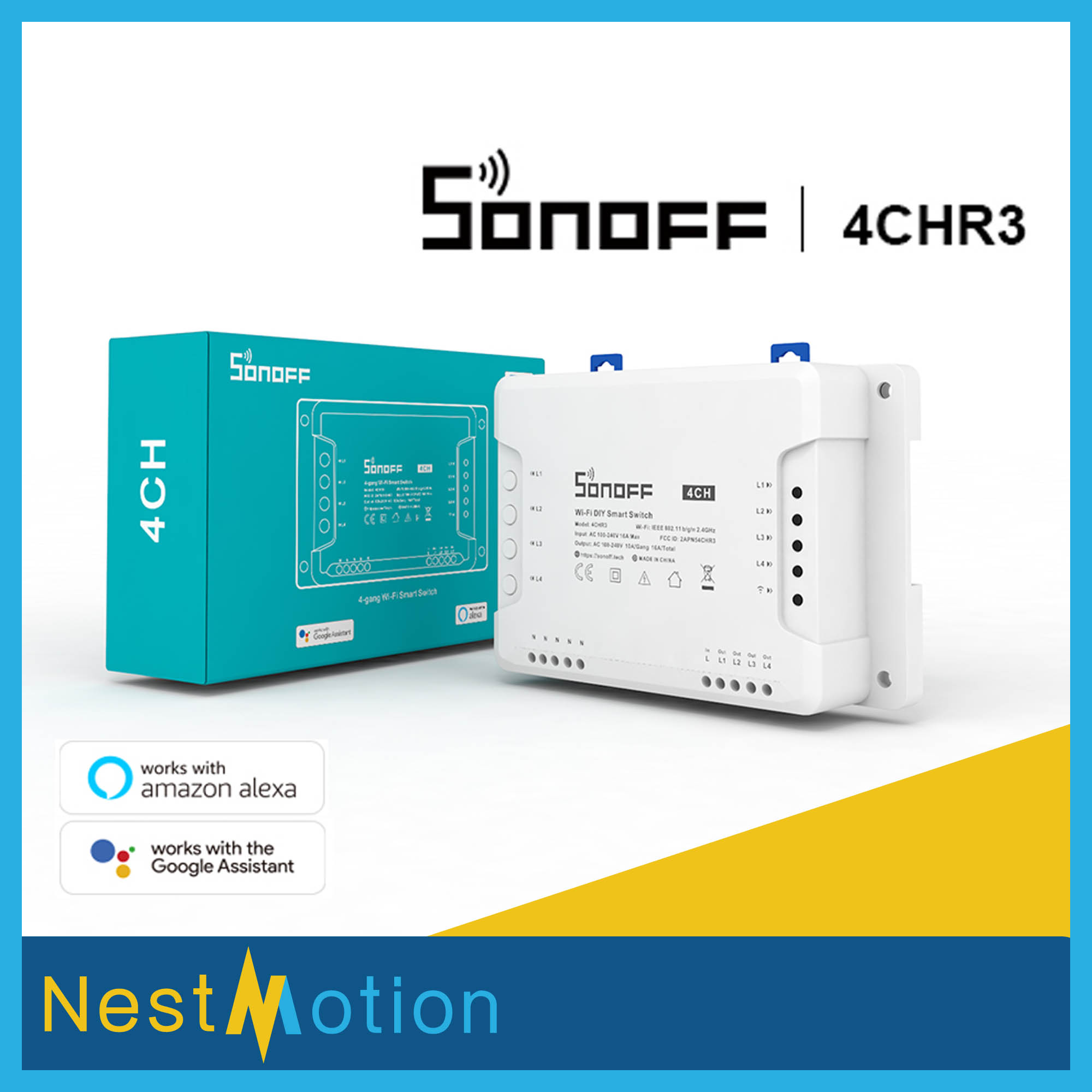 Sonoff 4CH R2 R3 ITEAD 4 Channel Din Rail Mounting WiFI Switch Wireless ...
