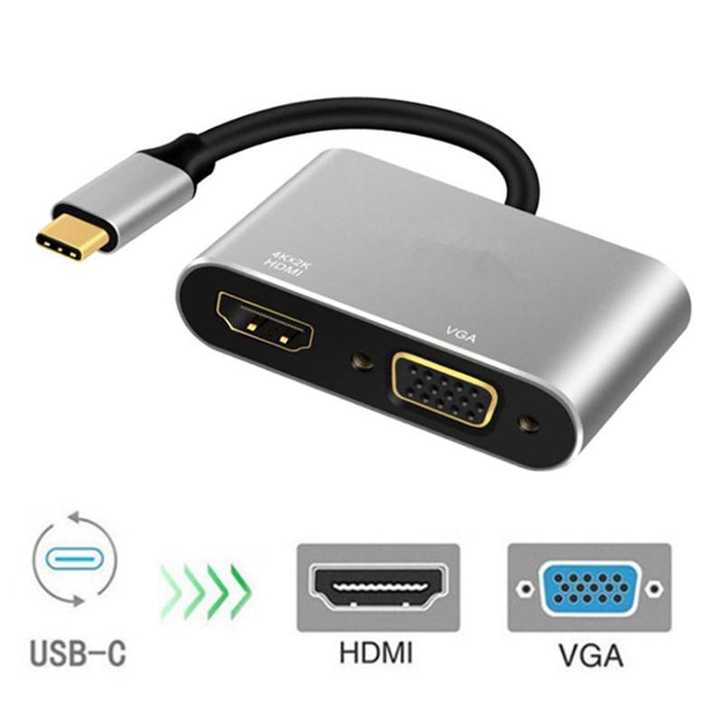 Type C To HDMI VGA Adapter 1080p USB C To HDMI 4Kx2K VGA Cable External ...