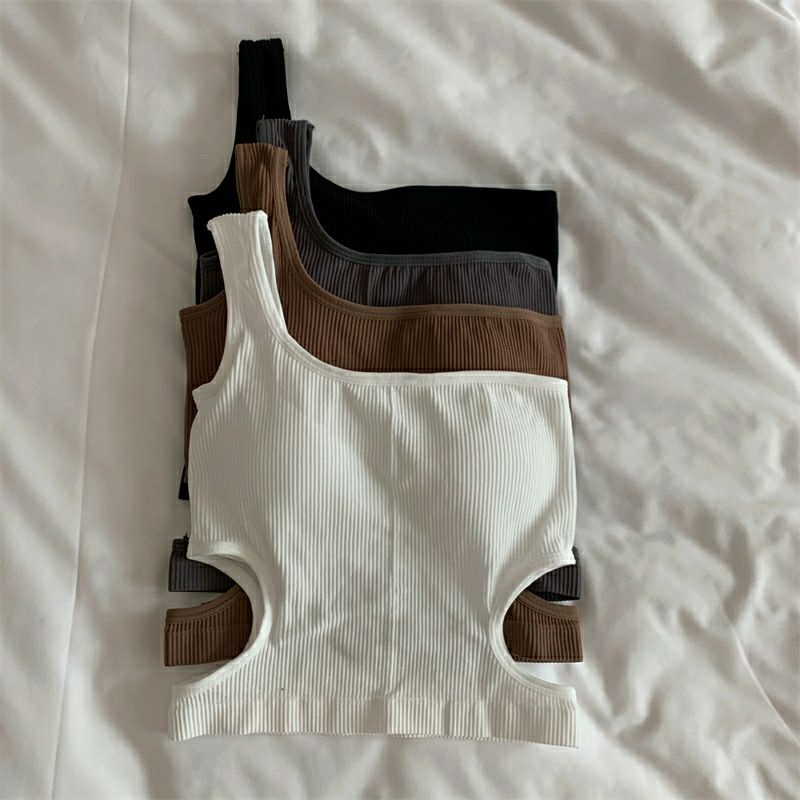 Zero SHOP????พร้อมส่ง???? (Zero-FY1823) เสื้อกล้ามไหมพรม มีฟองน้ำ ดีเทลสายข้างเดียว เว้าเอวเซ็ก ...