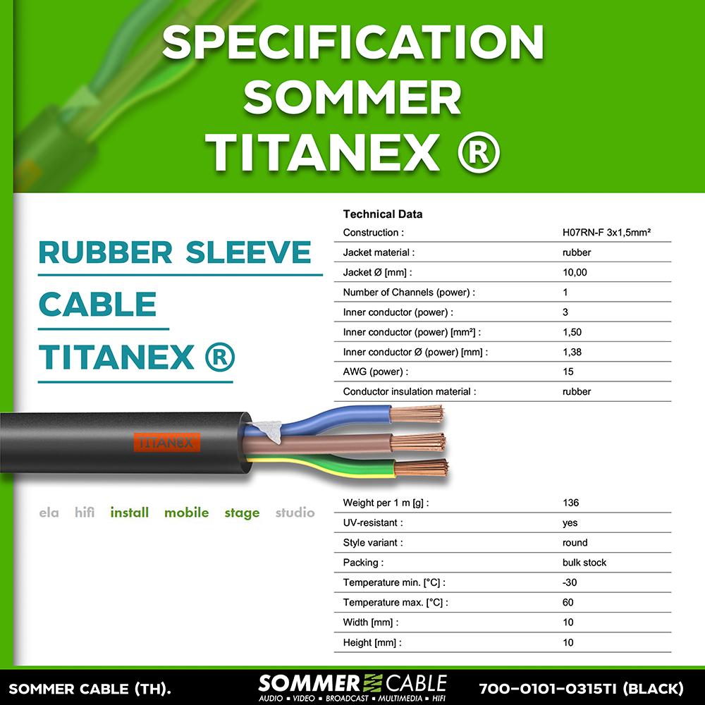 Sommer Cable SC-RUBBERFLEX Titanex ® สายไฟ 3x1.5mm² Ø 10.0 mm Install ...