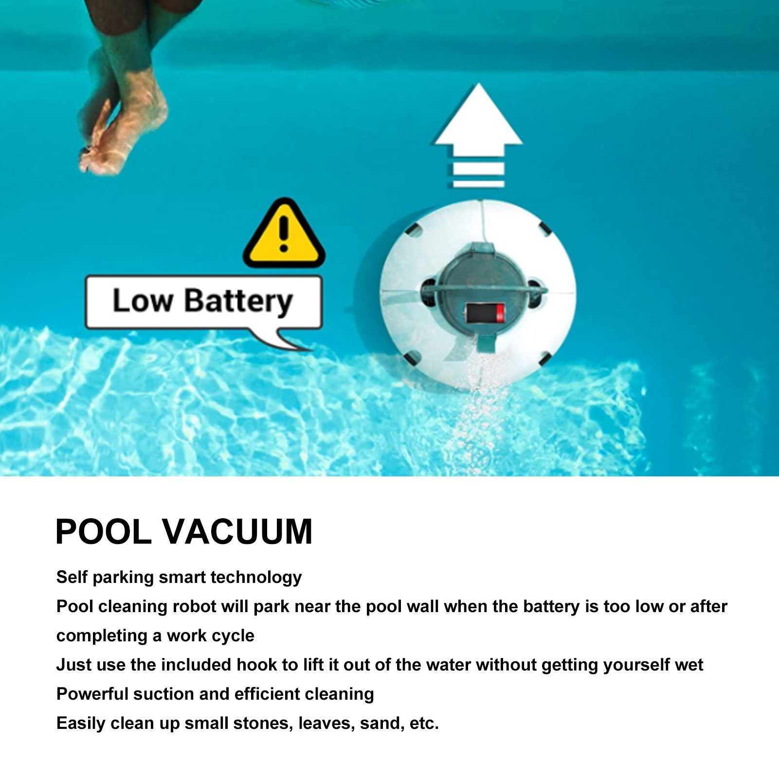 Smart Cordless Robotic Pool Cleaner IPX8 Automatic Pool Vacuum Cleaner ...