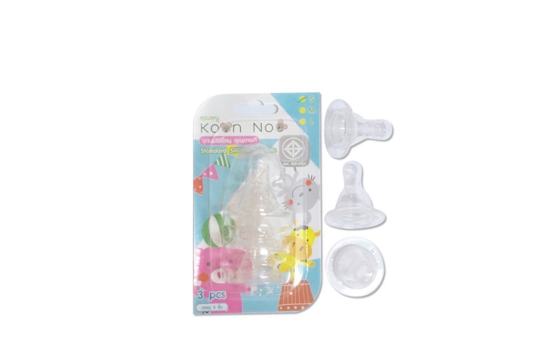 KoonNoo จุกนม, หัวนมยาง, หัวนมยางสำหรับขวดนม, สีใส, จำนวน 3 ชิ้น, ไซส์ ...
