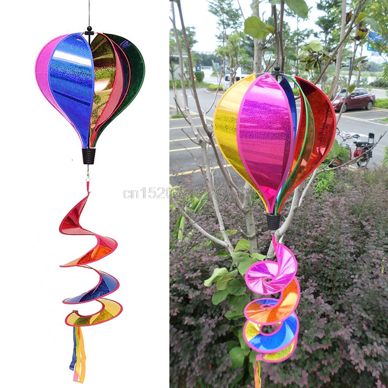 1Pc Rainbow Sequins Windsock Striped Air Balloon Wind Spinner Outdoor ...