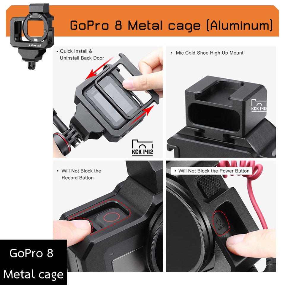 Alu Gopro 8 Metal Vlog CAGE กรอบเฟรม เคสอลูมิเนียม เคสติดไมค์ Gopro8 Cold Shoe Mic LED Light ...
