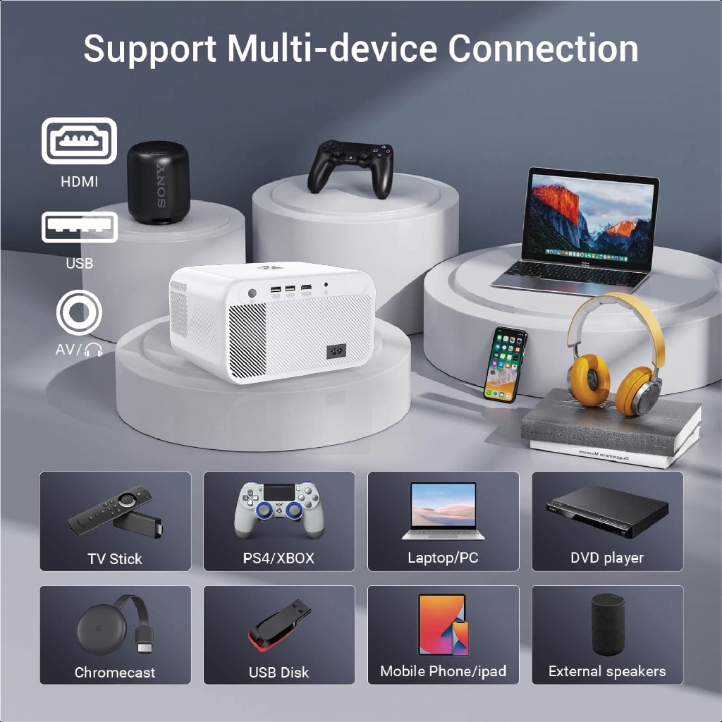 โปรเจคเตอร์ T5 Smart Projector LED Full HD 1080P Android 9.0 มีบลูทูธ ...