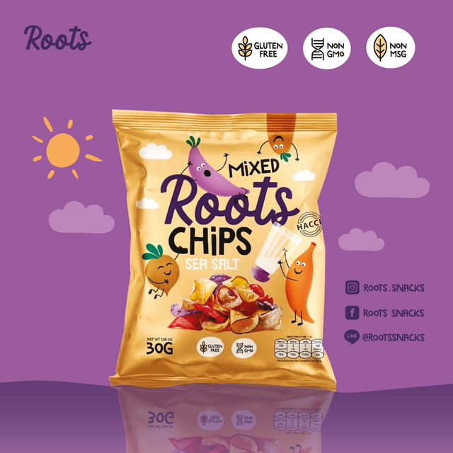 Roots (รูทส์) - Mixed Root Chips Sea Salt 30g. ขนมมันหลากสีผสมเผือกแผ่น ...