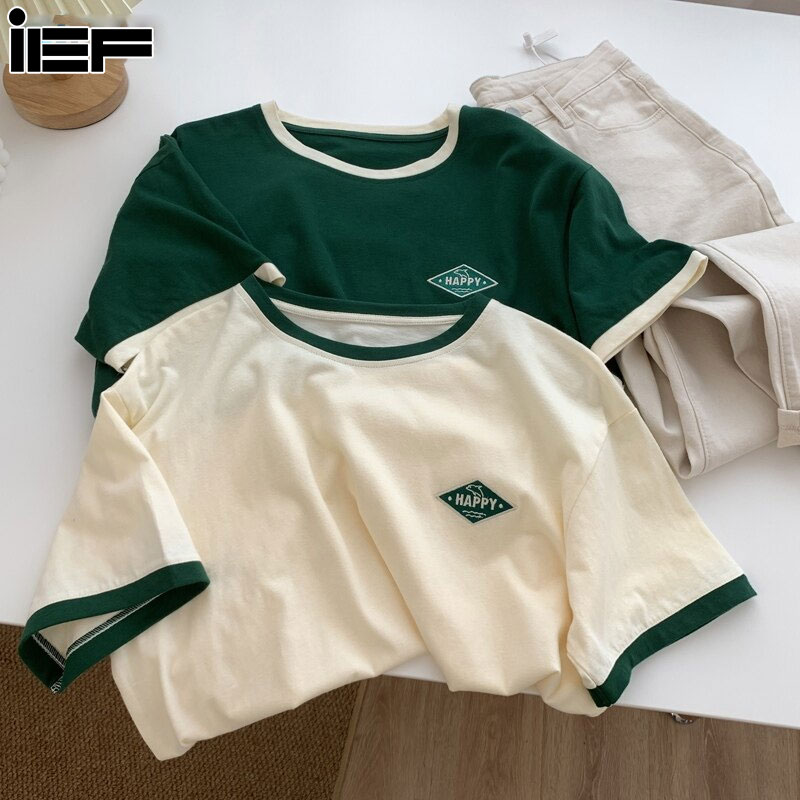 IEF 2024ฤดูร้อนใหม่รอบคอคมชัดสีแขนสั้นเสื้อยืดรูปแบบการเย็บปักถักร้อย ...