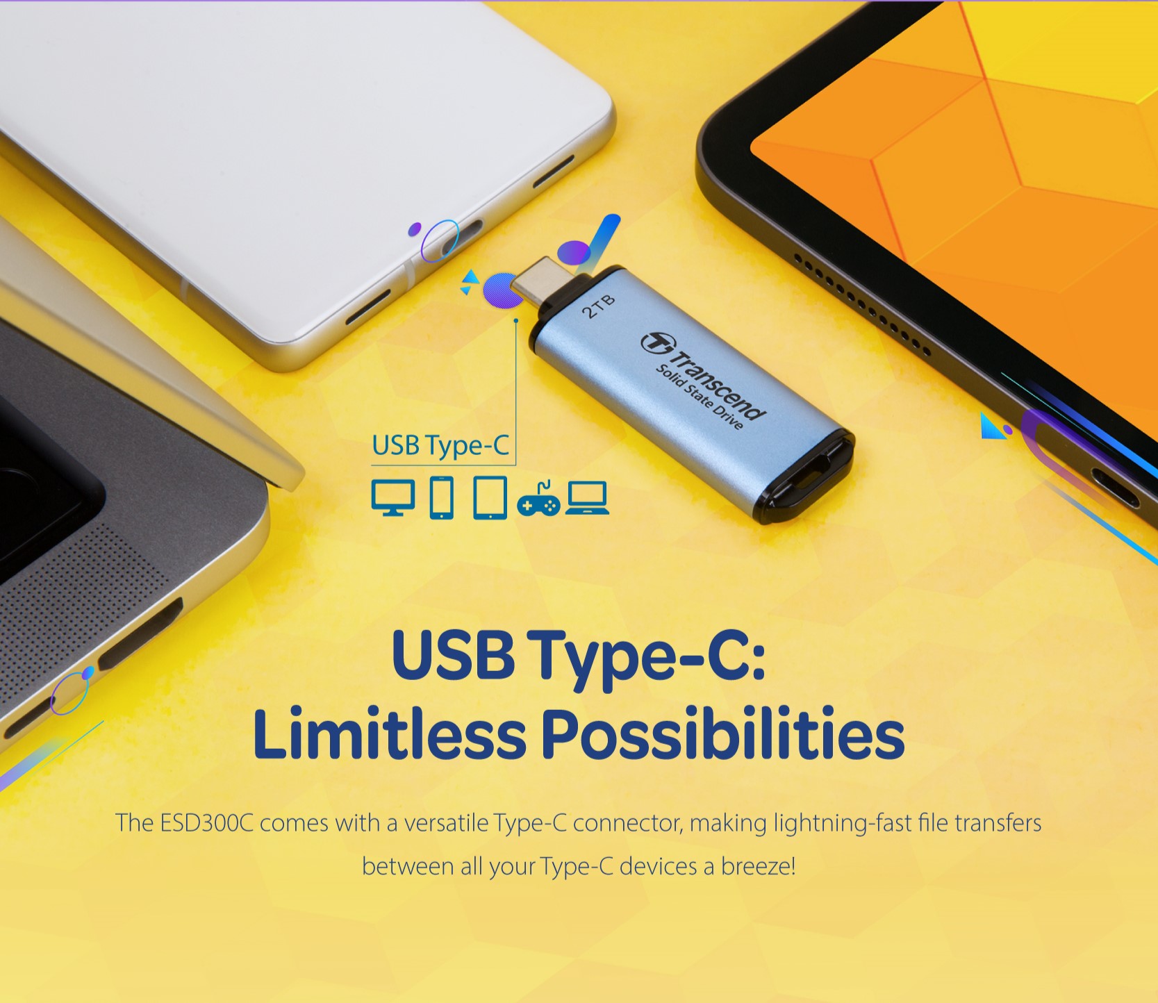 External SSD smallest 512GB ESD300C Type-C connectors Transcend - รับ ...