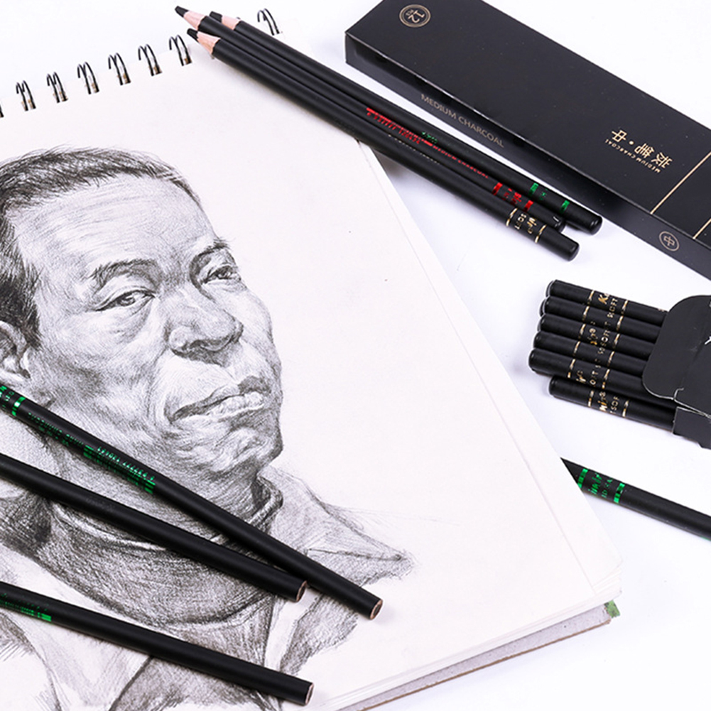 12Pcs Sketch Write Drawing Soft Medium Hard Carbon Charcoal Pencil Art ...