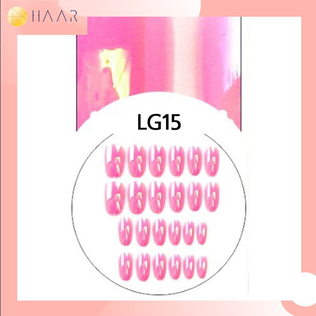 HAAR Artificial Nail Hand Fingers LG015 Acrylic Fake Tips Pattern 24 pcs with Nail Glue ...
