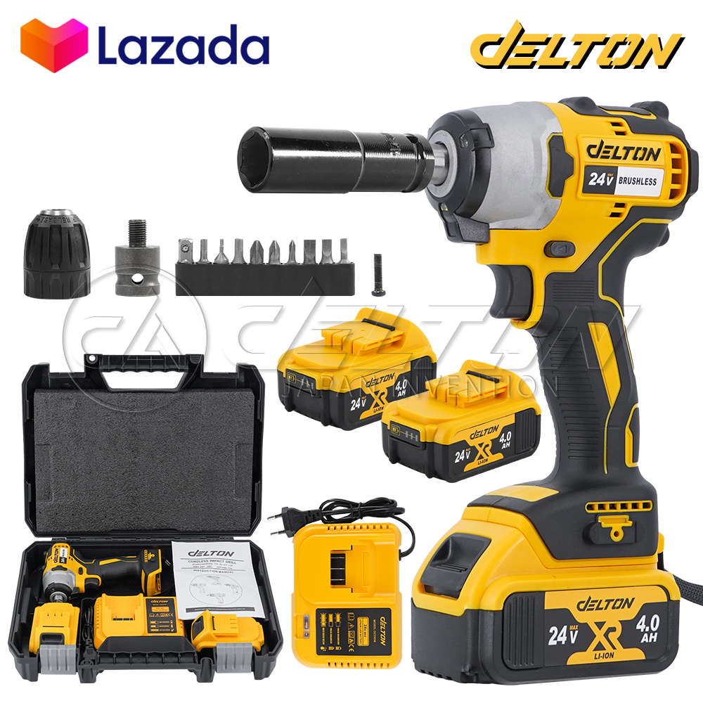DELTON 2in1 บล็อกแบต & สว่าน 24V รุ่นใหม่! มอเตอร์ BRUSHLESS ไร้แปรงถ่าน พร้อมแบตเตอรี่ Li-ion 2 ...