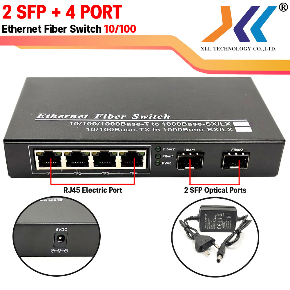 Optical Fiber Optic 6 พอร์ต sfp 2 port lan 4 port Fiber Switch SFP 2 ...