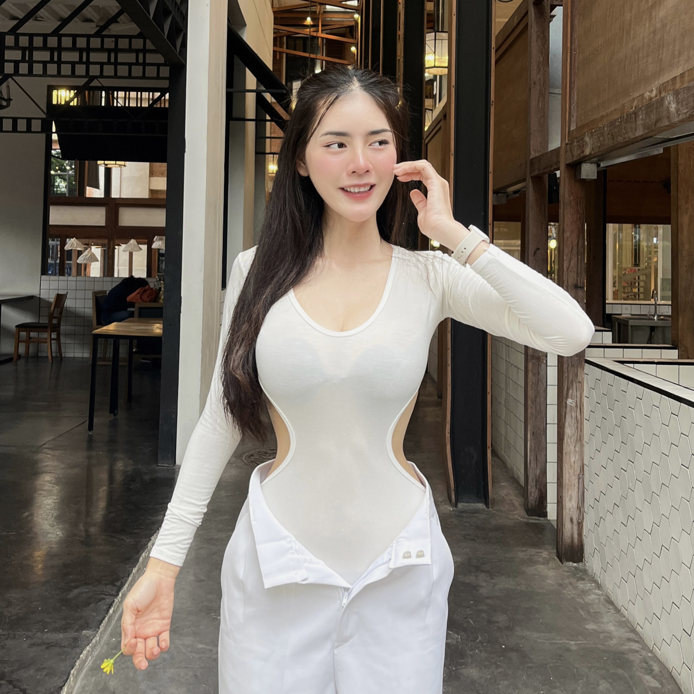 MesubShop บอดี้สูทแขนยาว เว้าเอว เว้าหลัง ช่วงเป้าเป็นกระดุมแป๊ก แกะได้ เซ็กซี่ม้ากค่าแม้ ต้องมี ...