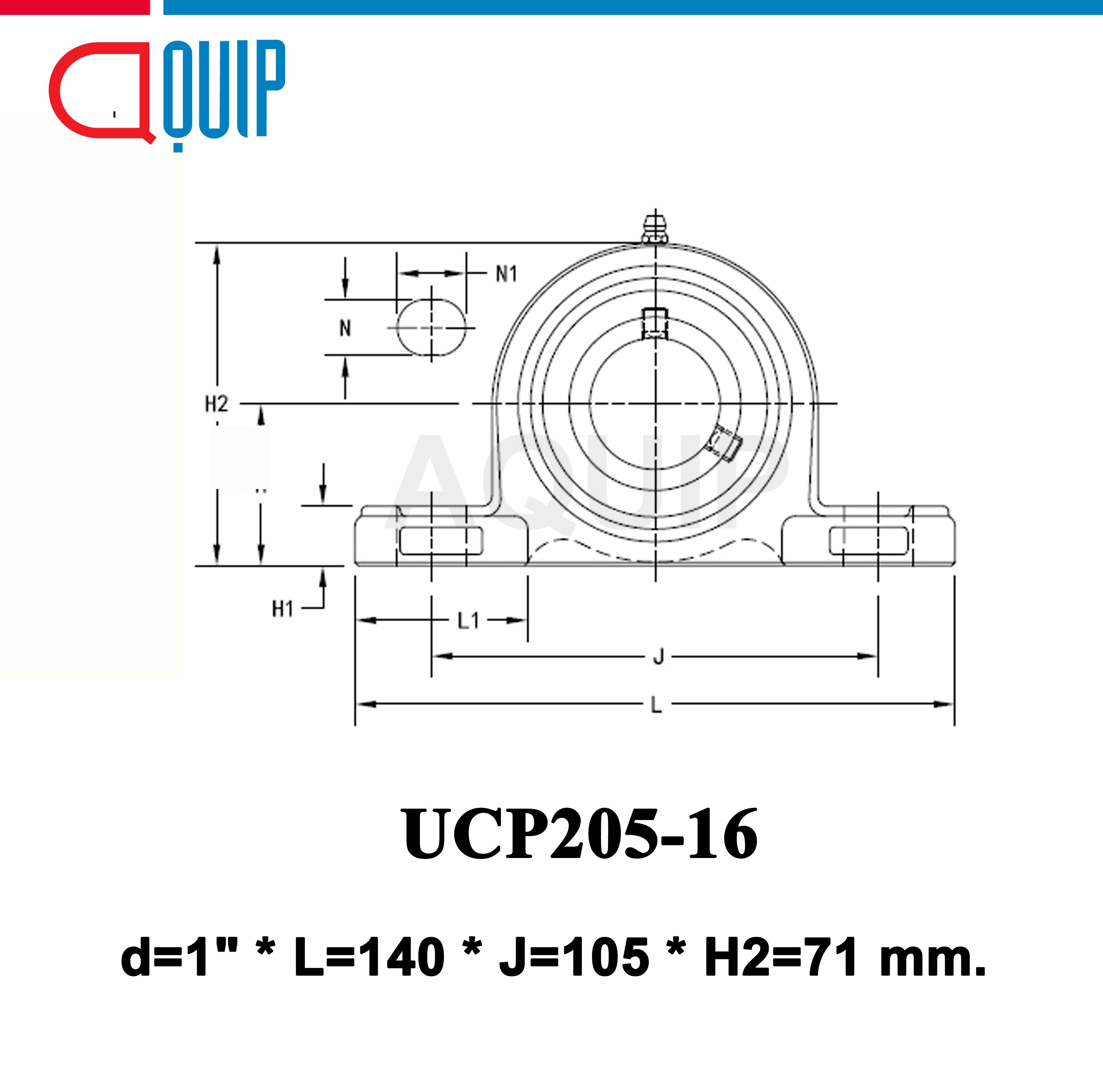 UCP205-16 LDK ตลับลูกปืนตุ๊กตา Bearing Units UCP 205-16 ( เพลา 1 นิ้ว ) - AQUIP - ThaiPick