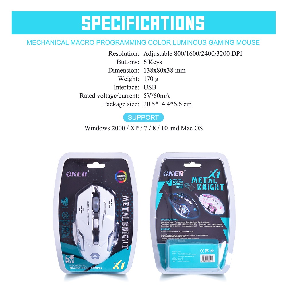 แท้100 OKER X1 Gaming Macro Mouse METAL KNIGHT X1 เมาส์มาโคร เมาส์เกม ...