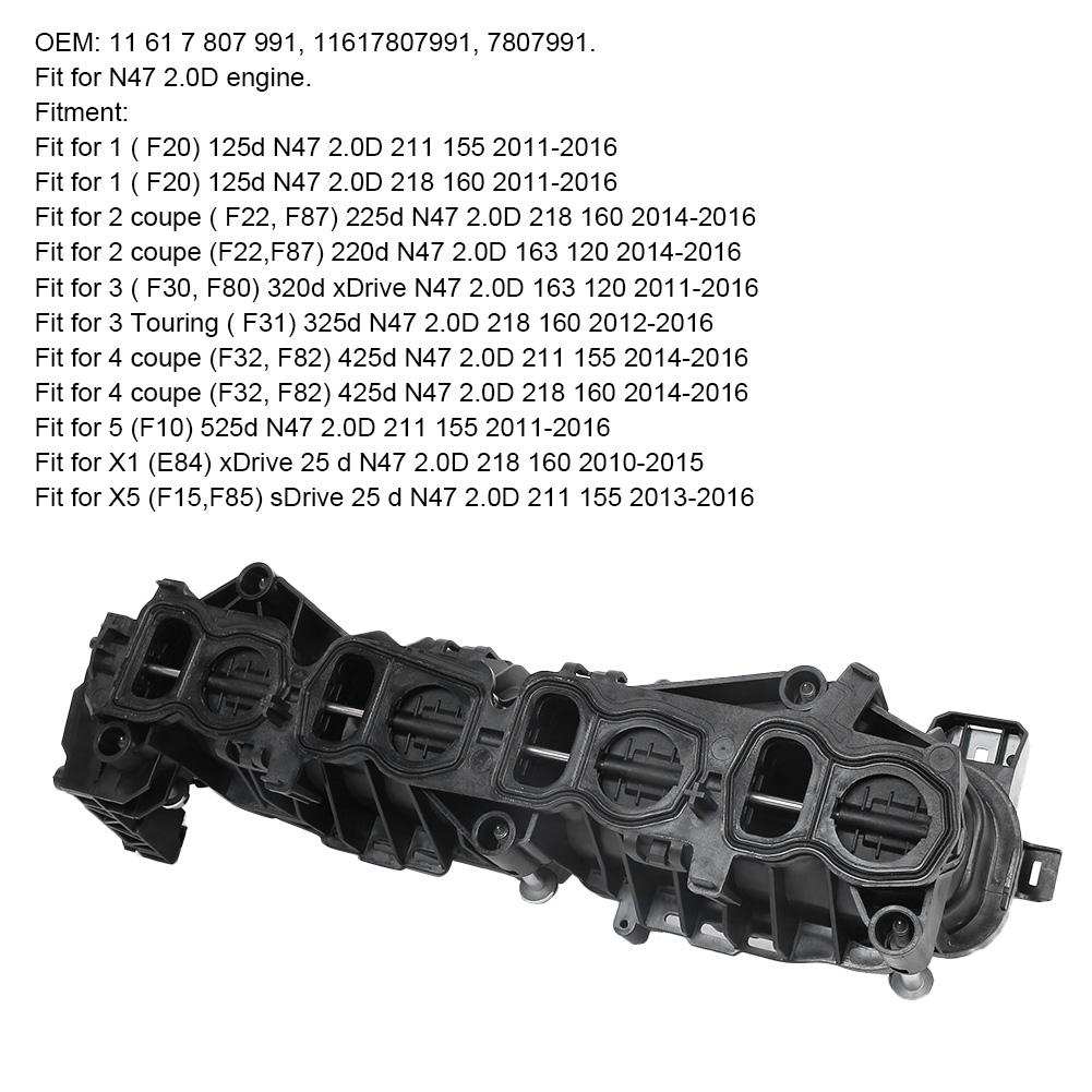 【ราคาต่ำสุด】ท่อร่วมไอดีพร้อมซีลและแผ่นปิดเหมาะสำหรับ N47 2.0D 1/2/3/5 ...