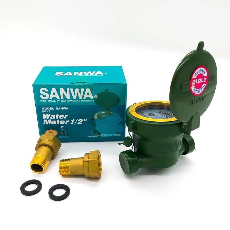 SANWA มิเตอร์น้ำ มาตรวัดน้ำ Water Meter รุ่น SV 15 ขนาด 1/2 นิ้ว สีเขียว คุ้มค่า ราคาถูก คุณภาพ ...