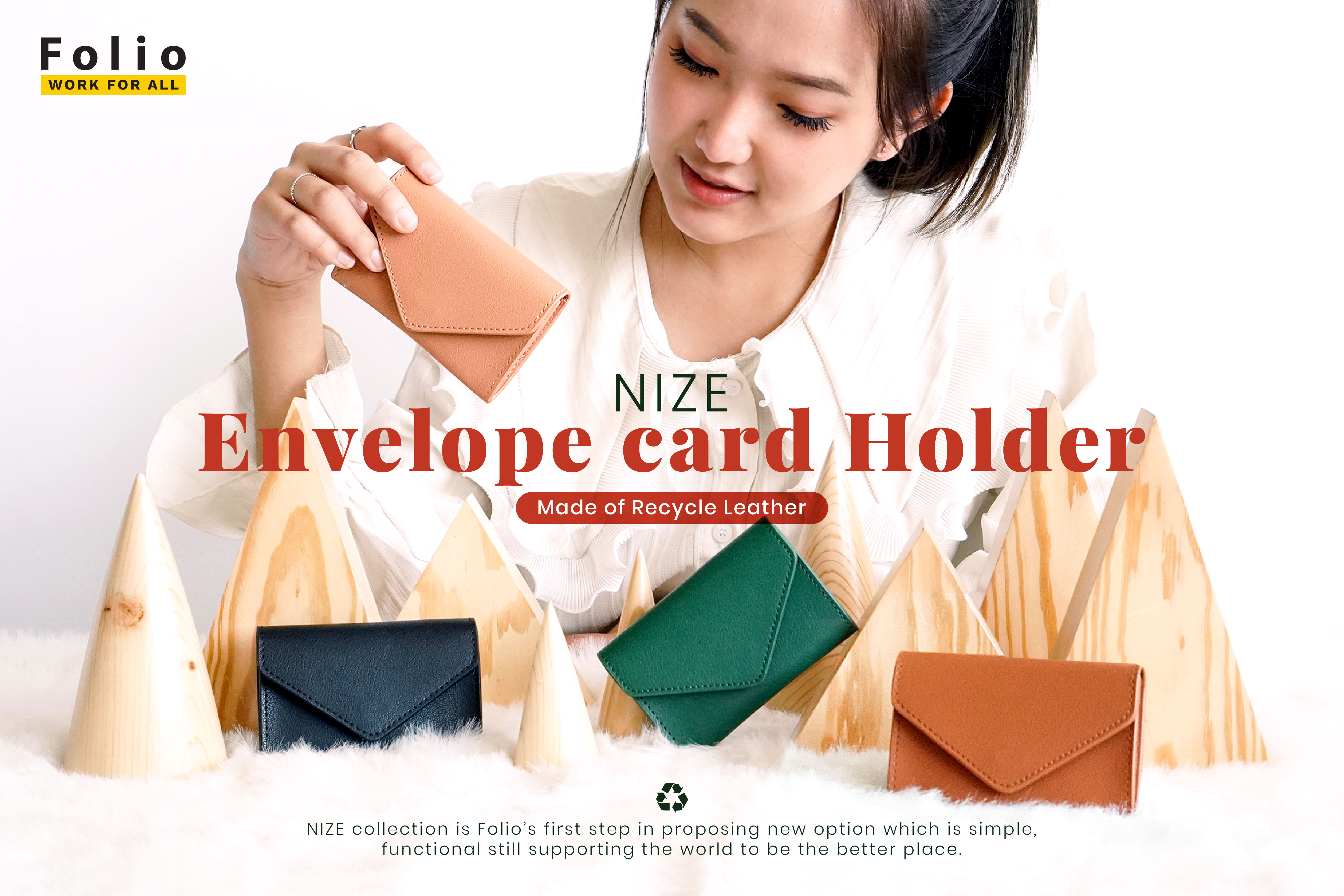 Folio Nize Envelope card Holder กระเป๋าใส่บัตรผลิตจากหนังแท้รีไซเคิล ...