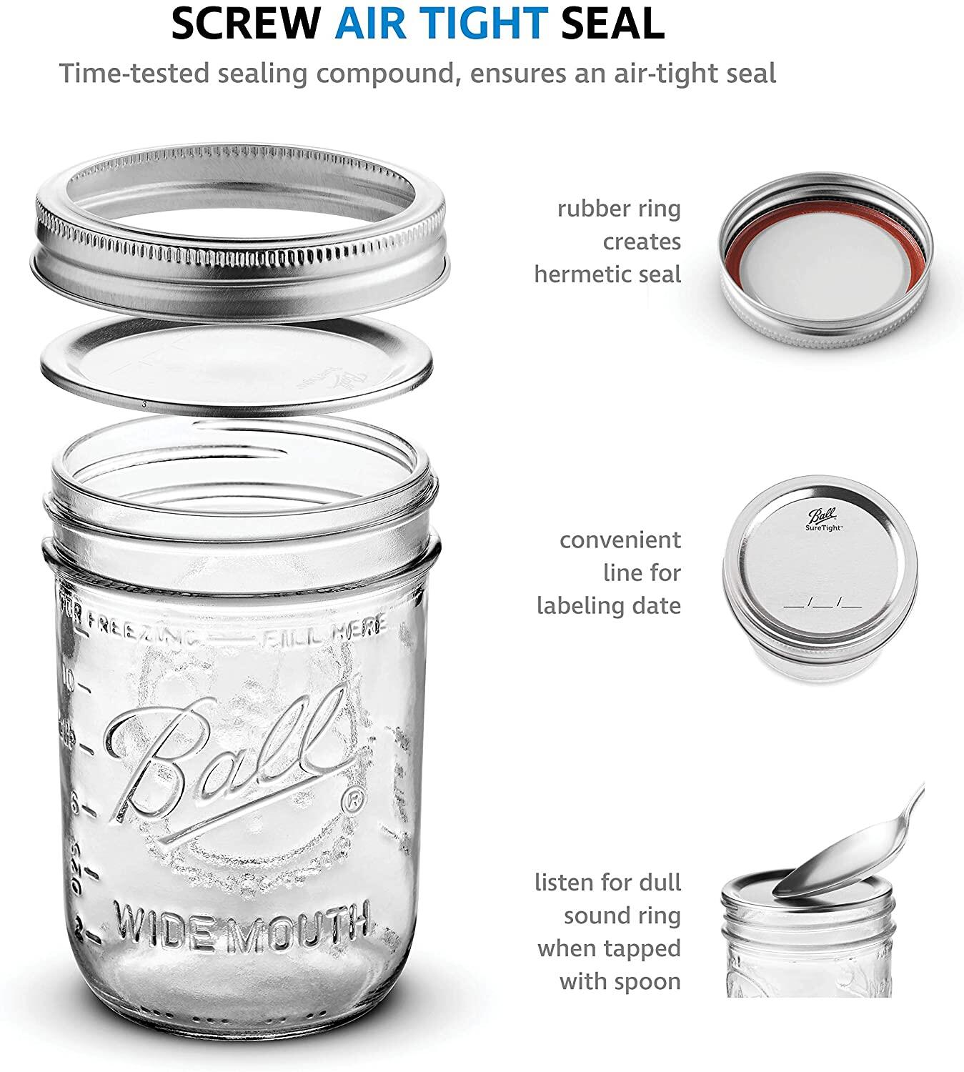 6 ชิ้นชุดBall Mason Jar Wide Mouth Pint Jar 16 oz - ขวดโหลแก้วบอลล์ ปาก ...