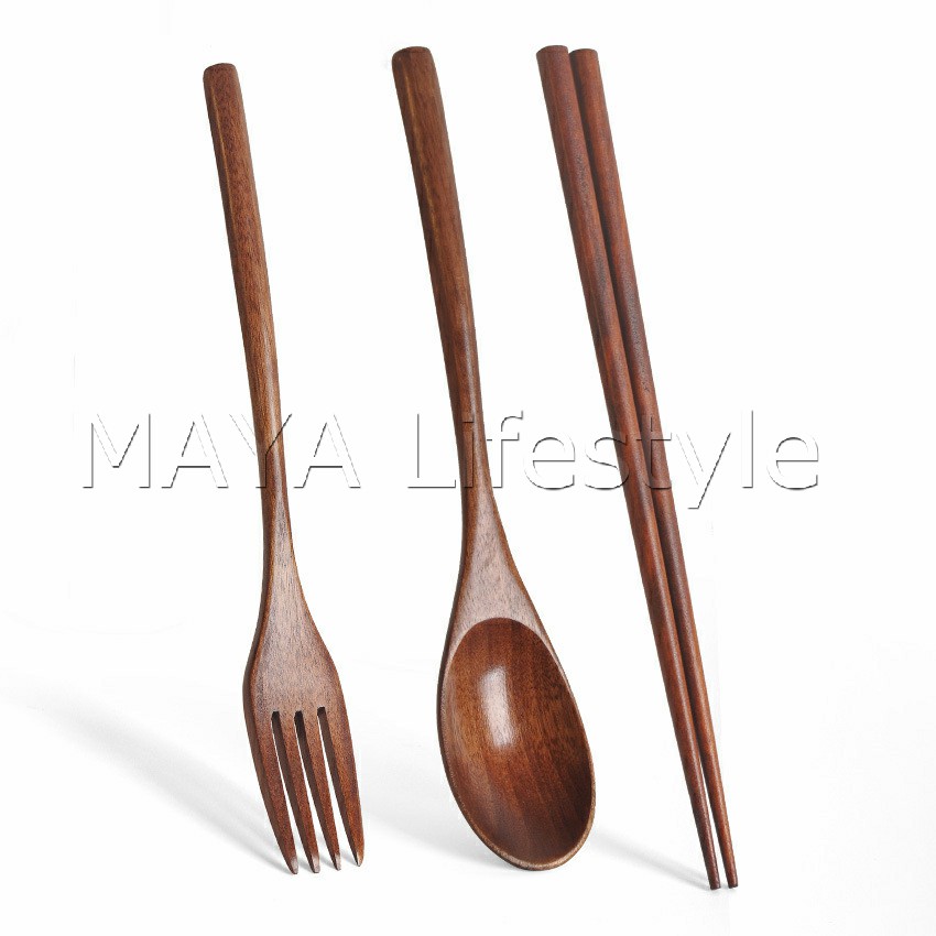 MAYA ชุดช้อนส้อม ช้อนส้อมไม้ ตะเกียบ ช้อน ส้อม แบบพกพา สไตล์ญี่ปุ่น ...