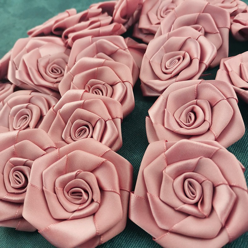30pcs/pack of 60mm wide Handmade Satin Rose Ribbon Rosettes Fabric ...