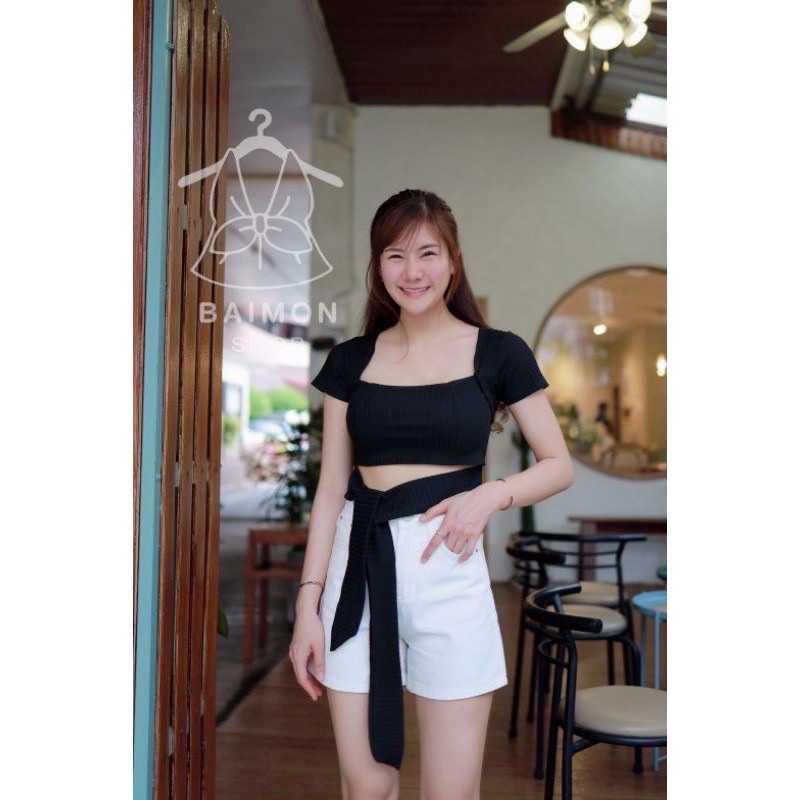 Hanaz Shop????????เสื้อครอป มีสายผูกเอว แขนสั้น - Hanaz shop - ThaiPick