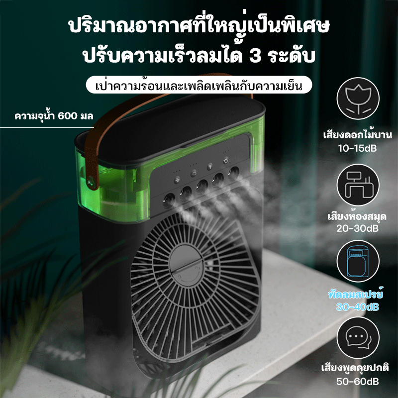 MULLER 3 in 1 พัดลม USB ไอเย็น แบบพกพา ทำความชื้น ไฟ LED 7 สี มีระบบไอ ...