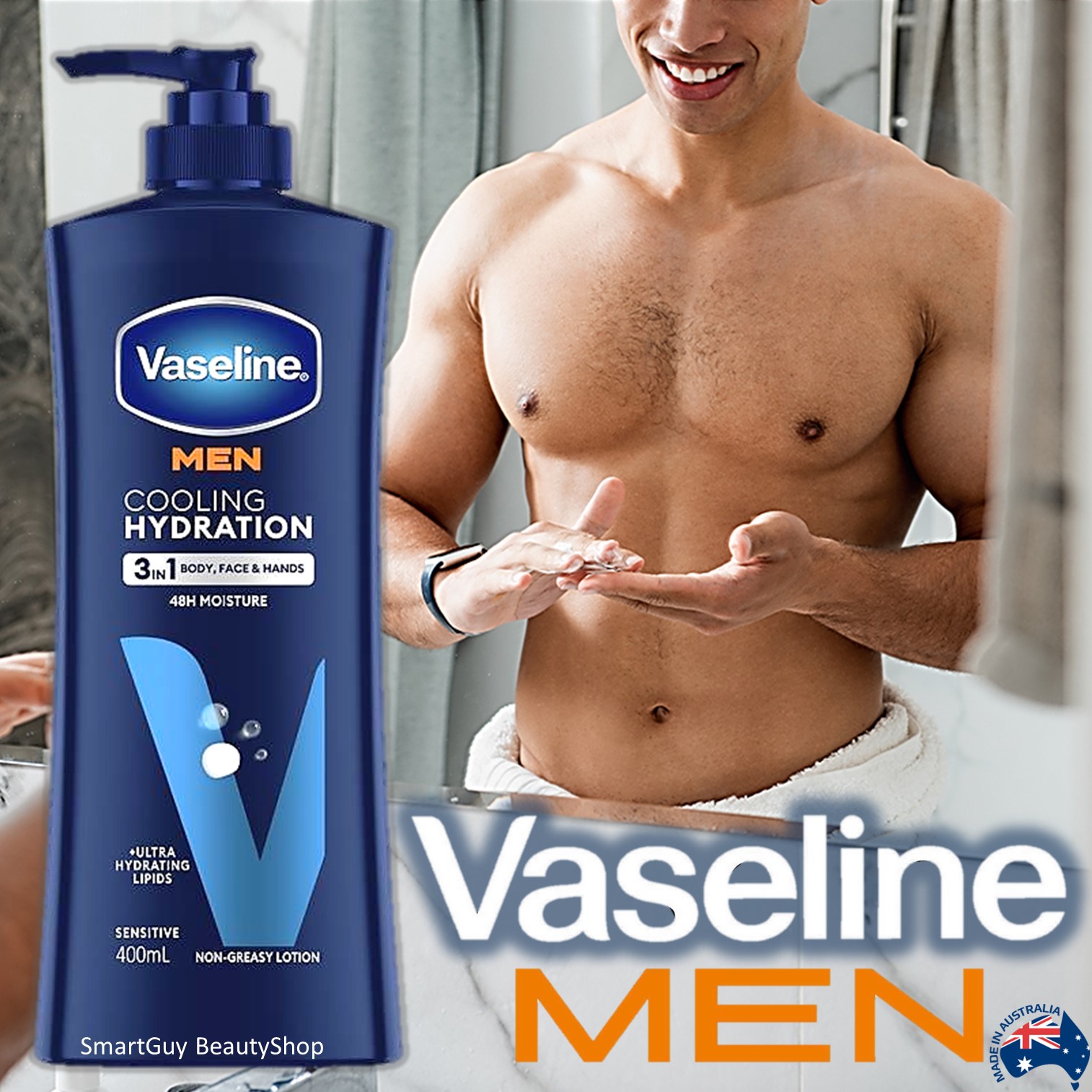 Vaseline Men Cooling Hydration 3in1 Body Face and Hands Lotion 400ml ...