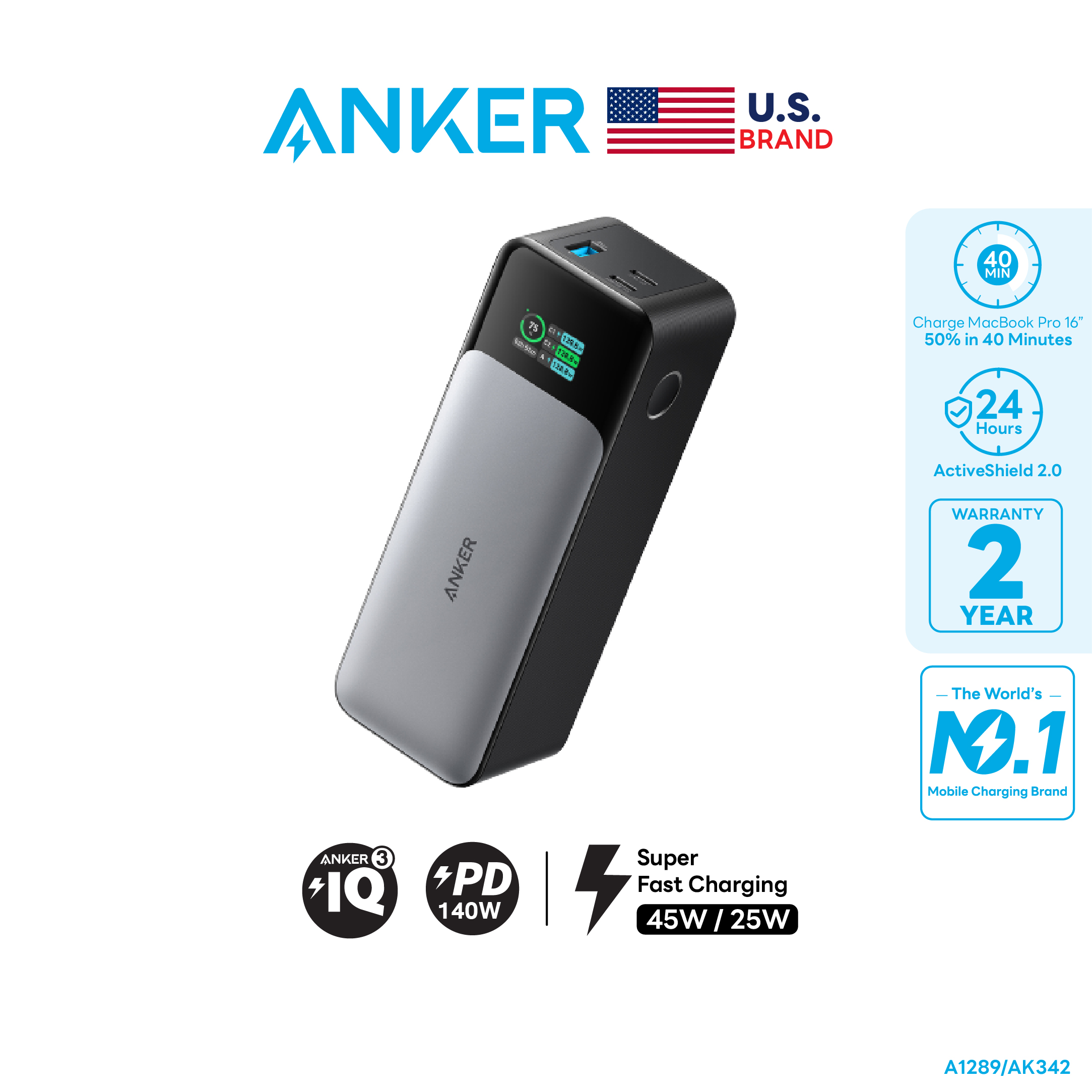 Anker 737 Power Bank 140W รองรับ Super Fast Charge 2.0 45W พาวเวอร์แบงค์ 3 ช่องชาร์จ 140W ไฟ LED ...
