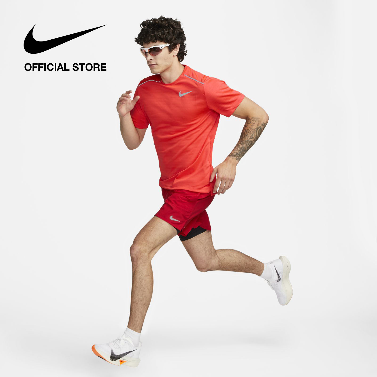 Nike Mens Dri-FIT Miler Short-Sleeve Running Tee - Red - Nike - ThaiPick