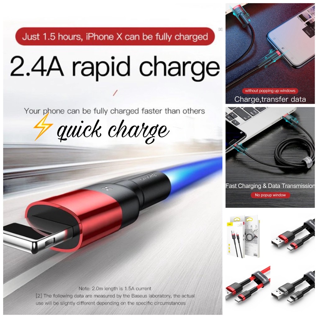Baseus สายชาร์จ แบบถัก ยาว 1 เมตร iPhone Micro Type-C ชาร์จเร็ว 2.4A ...