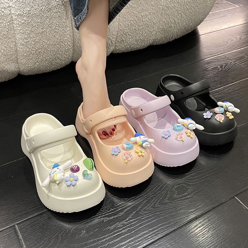 vivi.an รองเท้าเสริมส้น รองเท้าแตะติดตุ๊กตา มีสายรัดส้น พื้นยาง วัสดุ ...