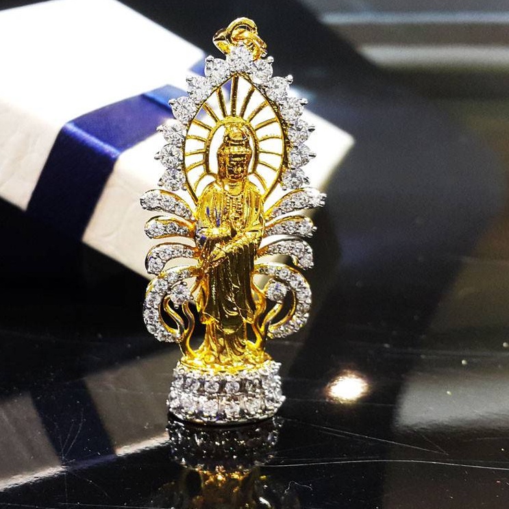 JIJD K118จี้พระเจ้าแม่กวนอิม นำเข้าจากฮ่องกง (ฝังเพชร)จี้พระกรอบทอง จี้ ...
