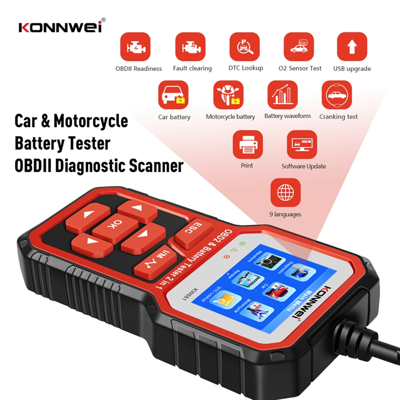 【Ready Stock&COD】KONNWEI KW681 Car Battery Tester OBD2 Scanner Tools 2 ...