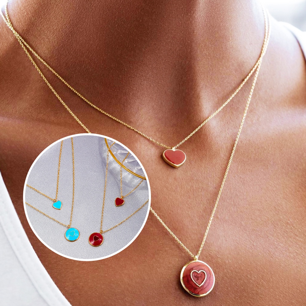 【CandyCat】Double layer love ladies necklace multilayer peach heart ...