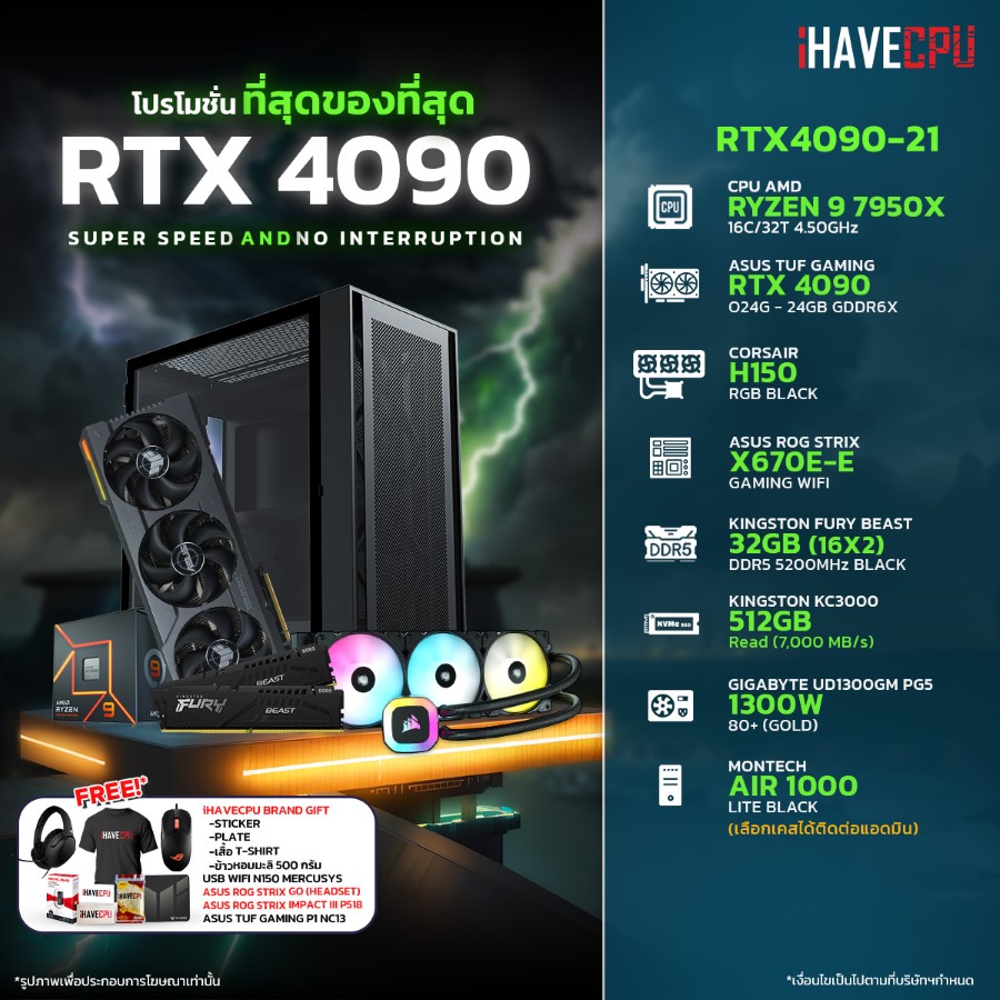 iHAVECPU RTX4090-35 INTEL I5-13600KF 3.5GHz 14C20T Z690 RTX 4090 24GB 32GB DDR5 5200MHz M.2 ...