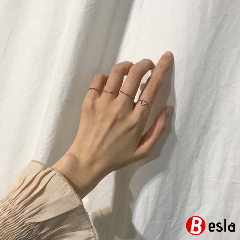 4Pcsset Girlfriend Index Finger Rings Rose Gold Ring Set for Women ...