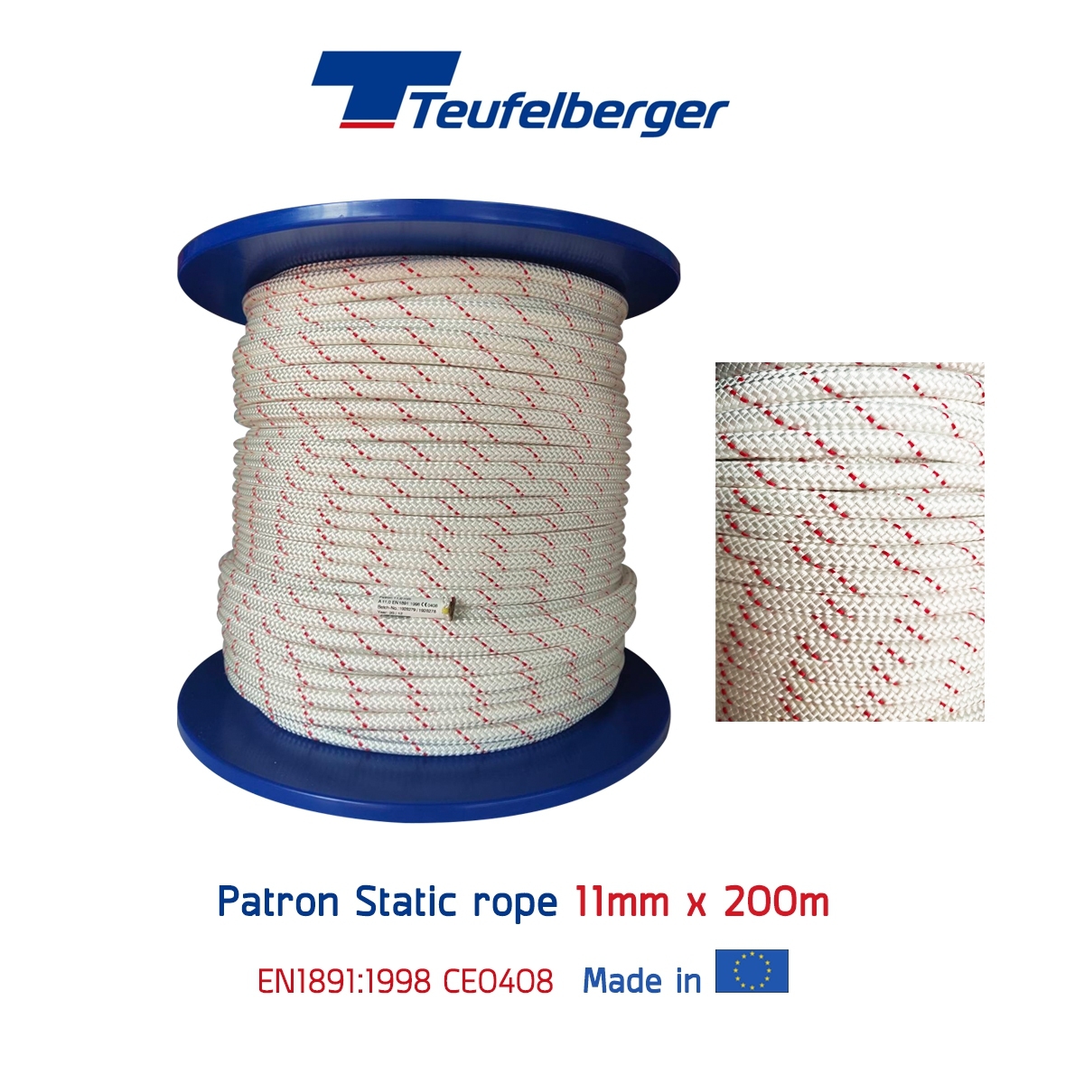 เชือกโรยตัว Patron Static rope White/Red 11 mm. 200 m. - Aswonasia ...