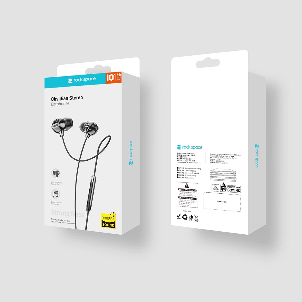 rock space In-Ear Zircon Nano Obsidian Earphone 3.5mm AUX Headset With ...