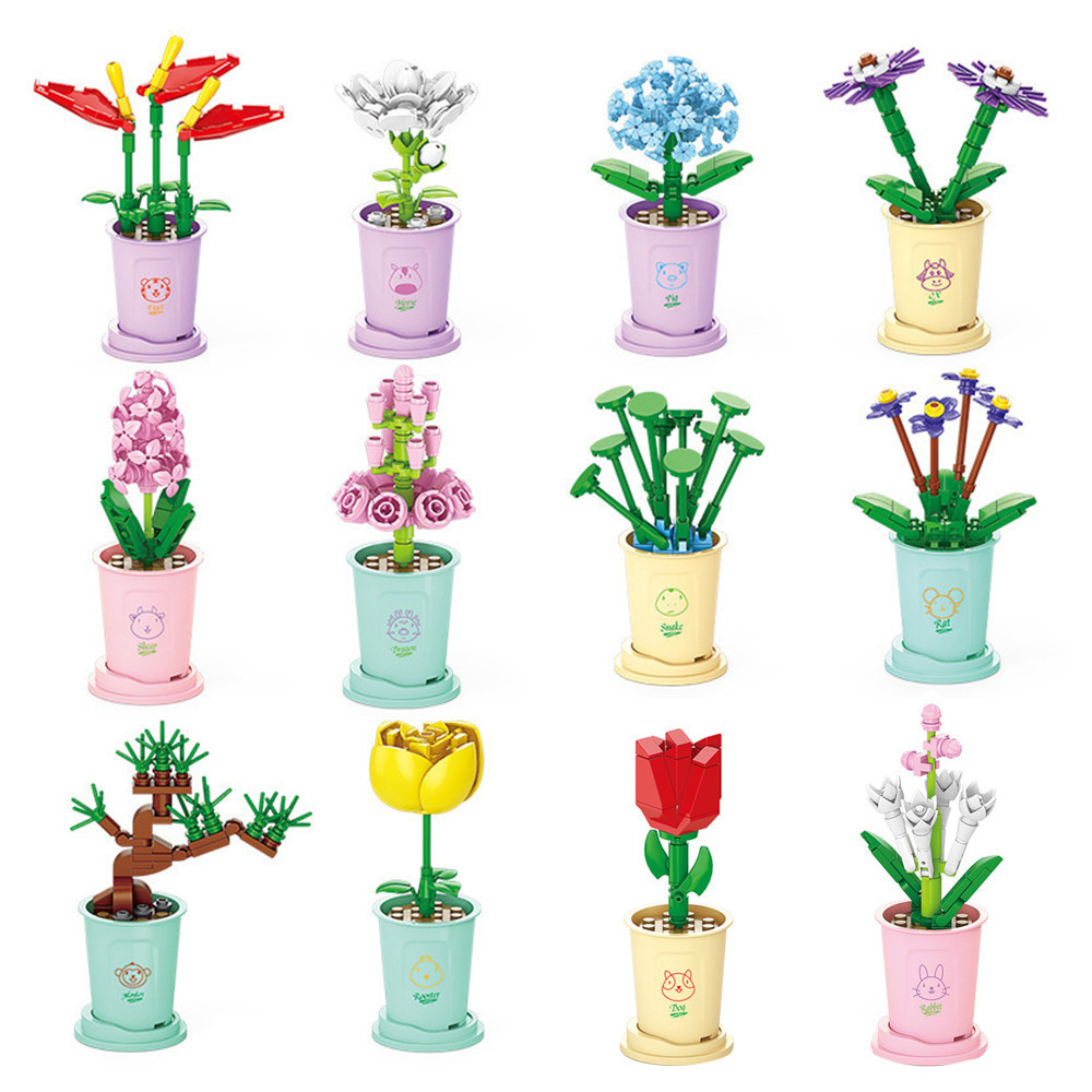 Funny Mini Building Blocks Assembled Small Particles Toy DIY Flower Pot ...