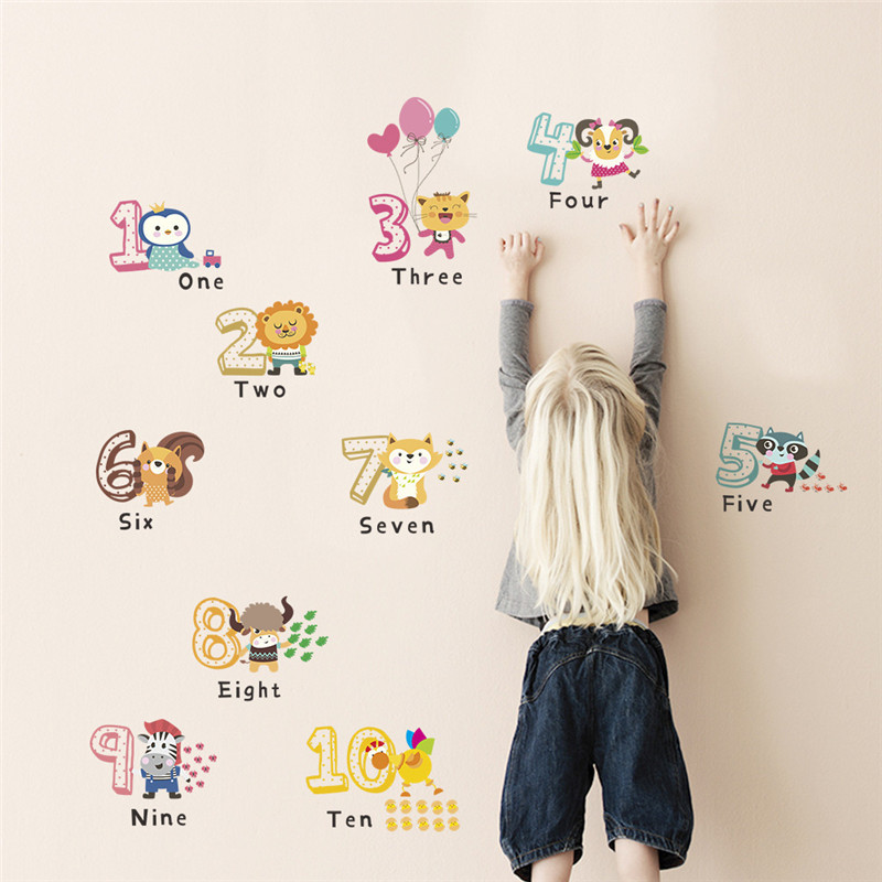 TEHE 1set funny animal number alphabet wall sticker kids room home ...